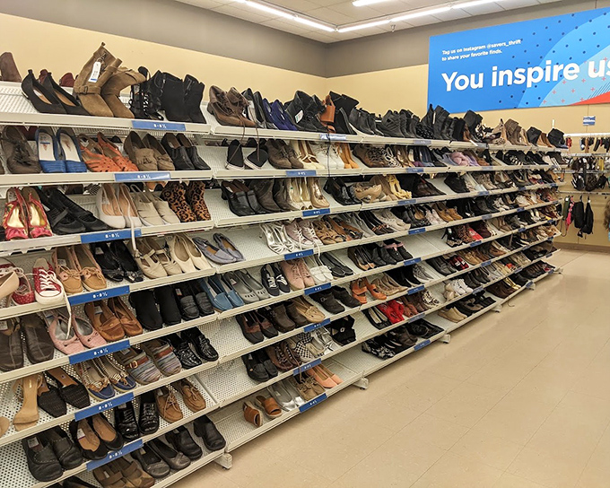 Rows upon rows of shoes await their second chance at life, organized like a footwear library of possibilities.