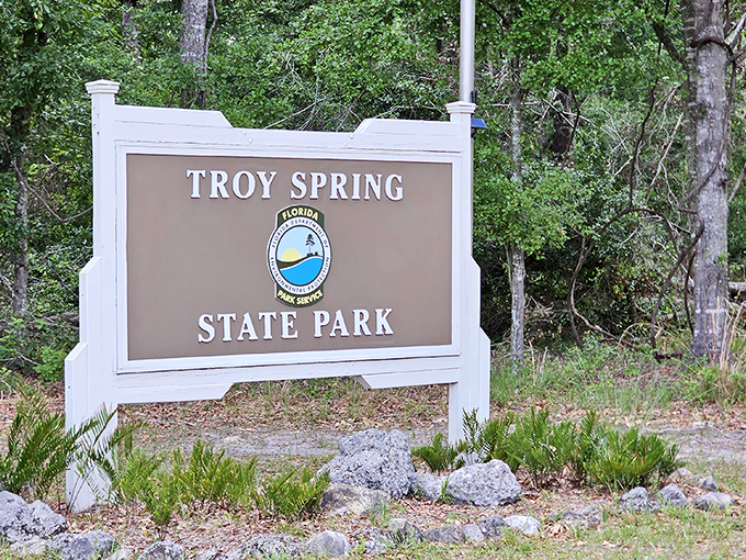 The unassuming entrance sign &ndash; like finding the door to Narnia, except instead of a wardrobe, you're about to discover Florida's best-kept aquatic secret.