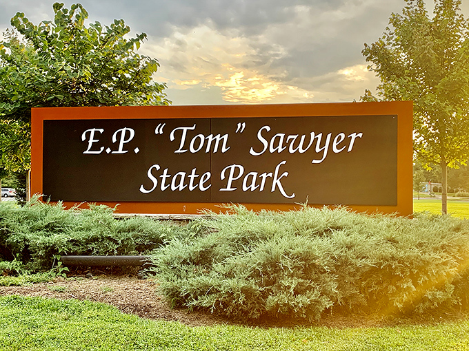 Golden hour transforms this park entrance into Kentucky's version of the pearly gates. No membership required, just bring your wonder.