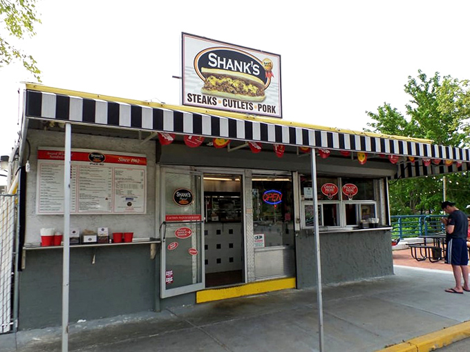 Black and white awnings signal serious sandwich business. At Shank's, the focus is on what's between the bread, not fancy decor.