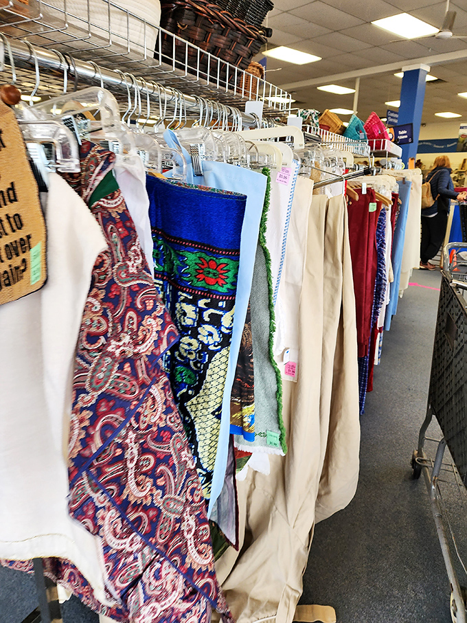 A textile rainbow awaits! From paisley patterns to solid staples, the clothing racks offer fashion finds that won't empty your wallet.