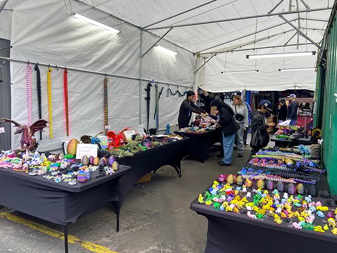 Colorful trinkets and toys create a kaleidoscope of childhood joy. One person's impulse buy is another's treasure hunt victory.