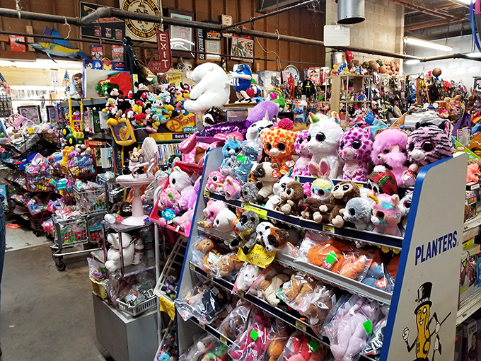 Stuffed animal heaven! This colorful menagerie of plush companions is just waiting to be adopted by collectors young and old.