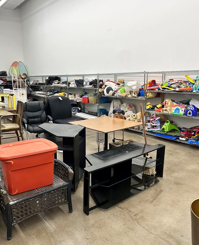 Furniture purgatory or decorator's paradise? Office chairs, tables, and storage solutions await their second chance at making a home functional and stylish.