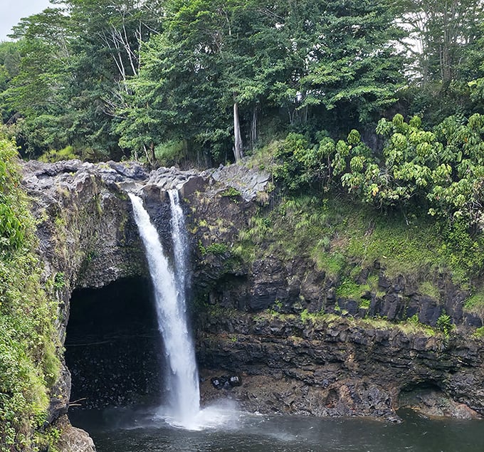 The classic postcard view of Rainbow Falls. That 80-foot drop creates its own microclimate of perpetual mist and rainbows.