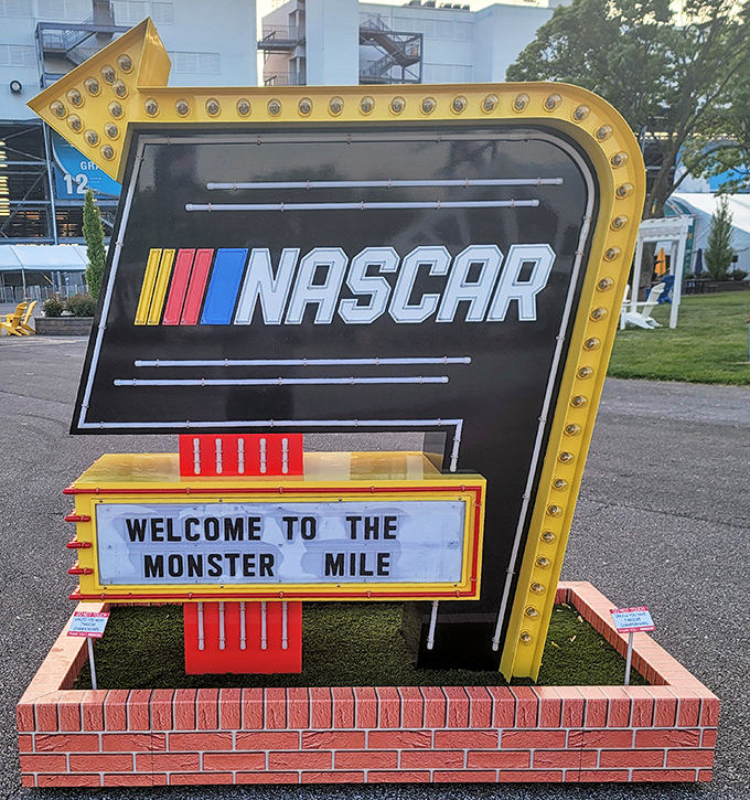 The glowing welcome sign beckons racing enthusiasts to "The Monster Mile," promising thrills that would make even the Indy 500 blush.