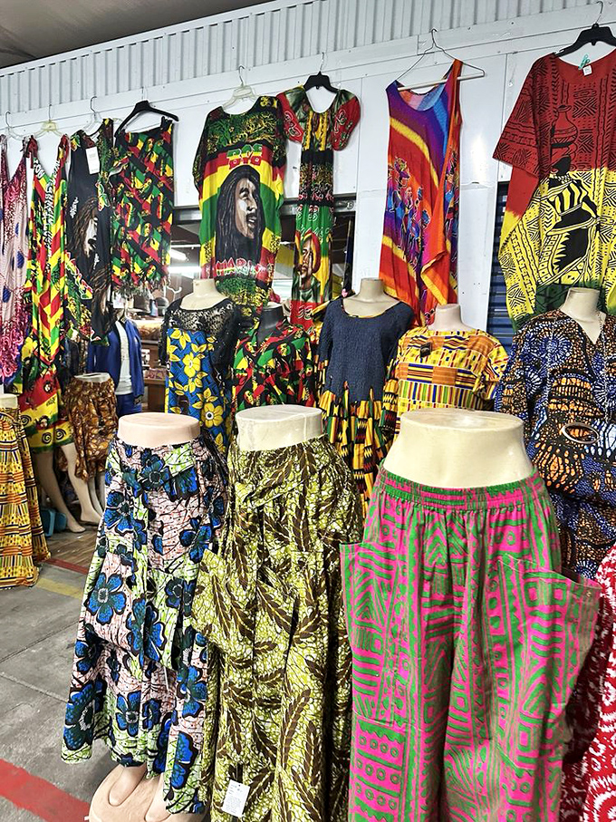 A kaleidoscope of colors and patterns! These vibrant garments bring Caribbean flair to Jacksonville, proving Florida's fashion scene extends far beyond retirement-community pastels. 
