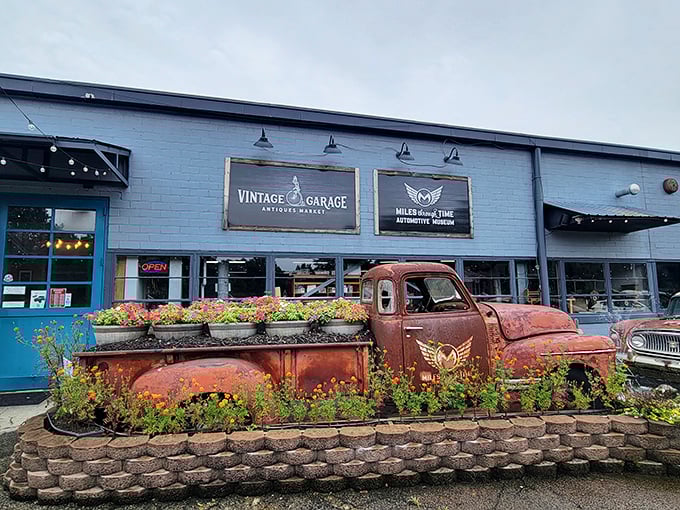 Rusty charm meets blooming beauty! This vintage truck-turned-planter proves one person's patina is another's perfect garden centerpiece. Absolutely brilliant repurposing!