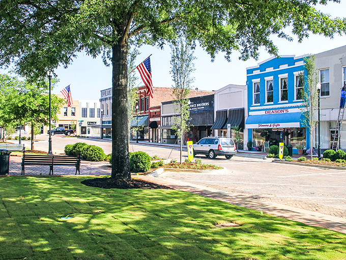 Abbeville's town square feels like stepping into a Norman Rockwell painting, complete with American flags and small-town charm.