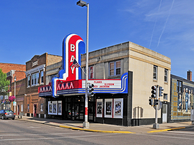 The Bay Theater's vintage marquee stands as Ashland's beacon of nostalgia, promising entertainment just like the good old days.