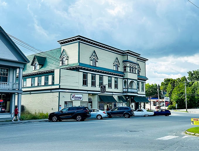 Barton's mint-green Pierce Block building stands as a stately reminder that architectural grandeur doesn't require grand spending.