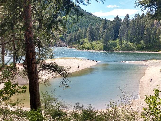 Nature's swimming pool awaits! The gentle curve of this sandy beach invites you to dip your toes in Priest Lake's refreshing waters.