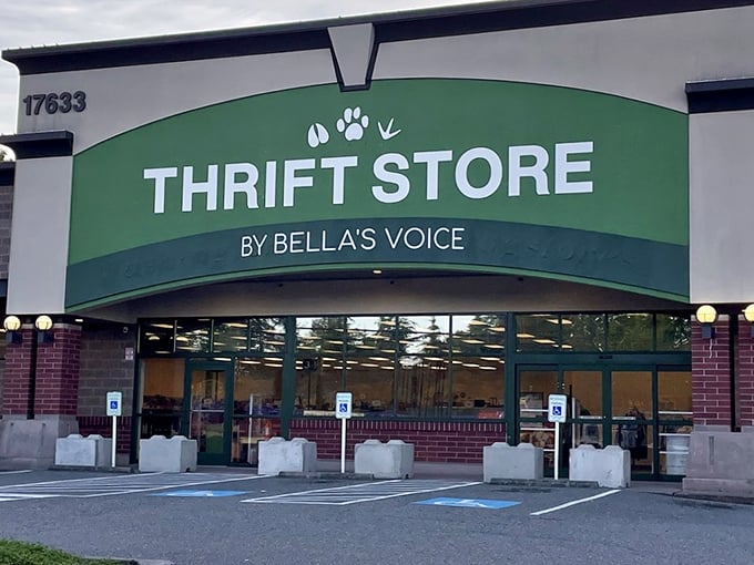 Bella's Voice Thrift Store showcases its animal-loving mission with those adorable paw prints right on the sign.