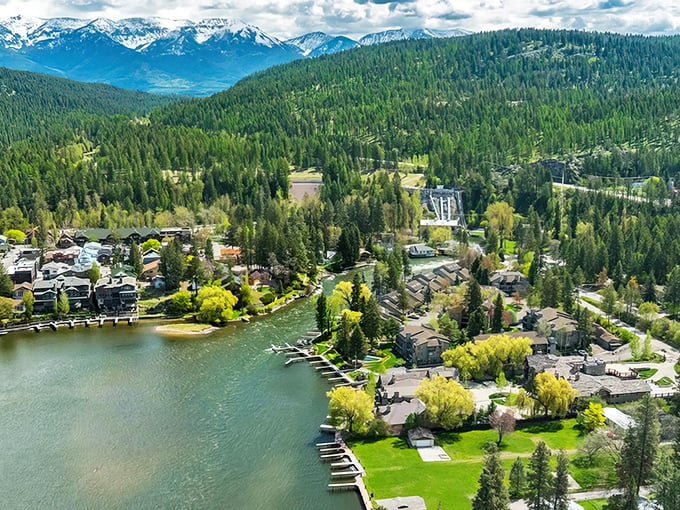 Bigfork's emerald embrace &ndash; where pine-covered mountains cradle a community that knows how to live with nature.