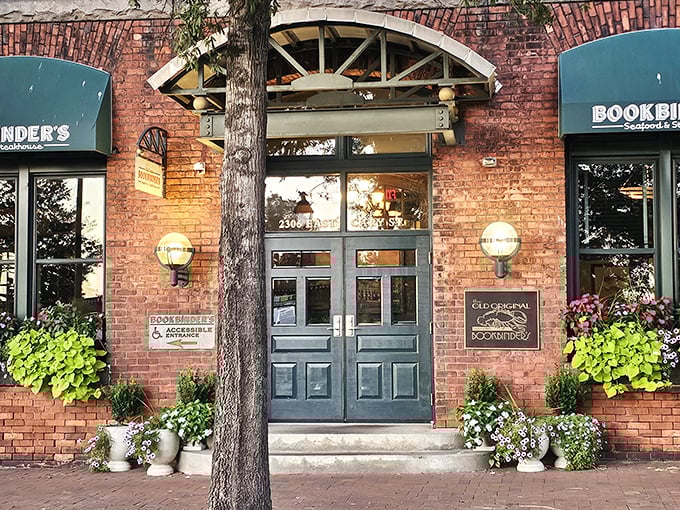 Bookbinder's brick facade and charming entrance feel like stepping into Richmond's delicious past. Those blue doors lead to steak heaven!