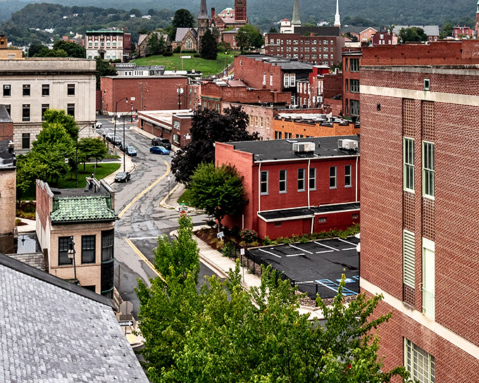 Cumberland's skyline showcases its mountain-nestled charm, where church steeples and historic buildings tell stories of railroad glory days.