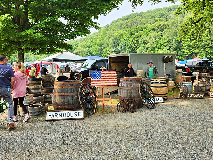 Old barrels and farmhouse finds create a rustic scene that makes your decorating heart skip a happy beat.