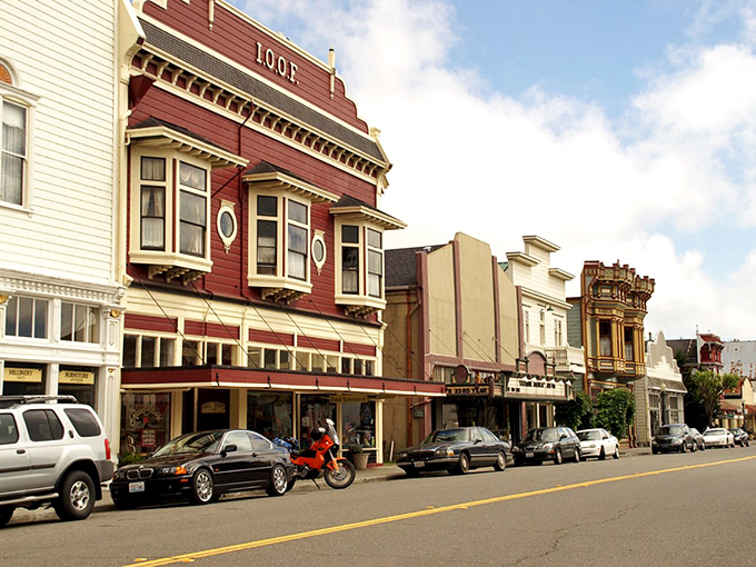 The IOOF building stands proudly in Ferndale, a Victorian masterpiece that's seen more history than a Ken Burns documentary.