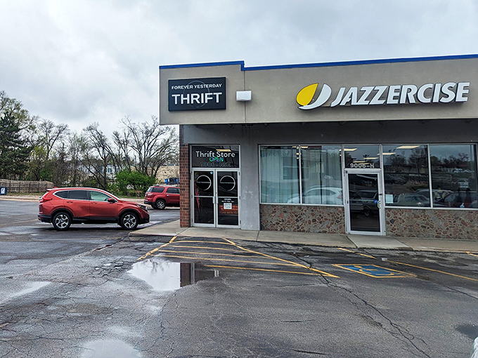 Nestled between everyday businesses, this thrift shop promises yesterday's treasures today. Like time travel without the complicated physics!