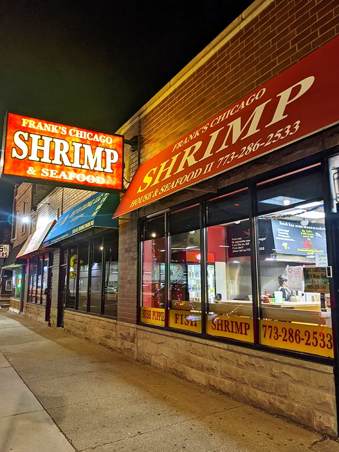 Frank's neon-red signage glows like a lighthouse for the shrimp-obsessed. No lifejacket required for this delicious dive.