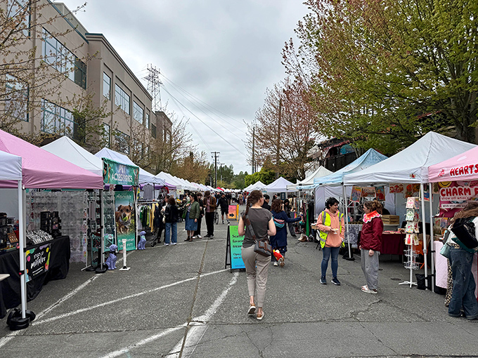 White tents line the street like a pop-up village where Seattle's quirky spirit comes alive.