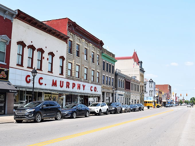 Historic storefronts stand proud like seasoned actors ready for their close-up in small-town charm.
