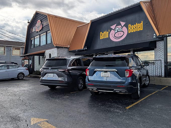 Gettin' Basted's grinning pig logo isn't just cute &ndash; it's a warning that your diet plans are about to go up in smoke.