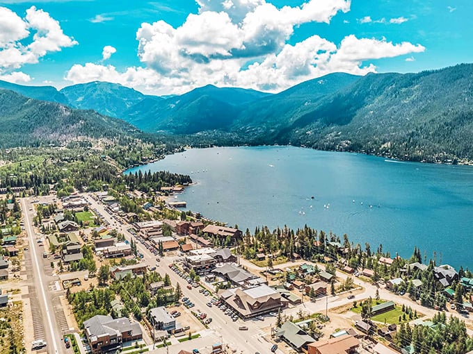 Bird's eye bliss! Colorado's largest natural lake hugs a charming town like an old friend reunited after too long apart.