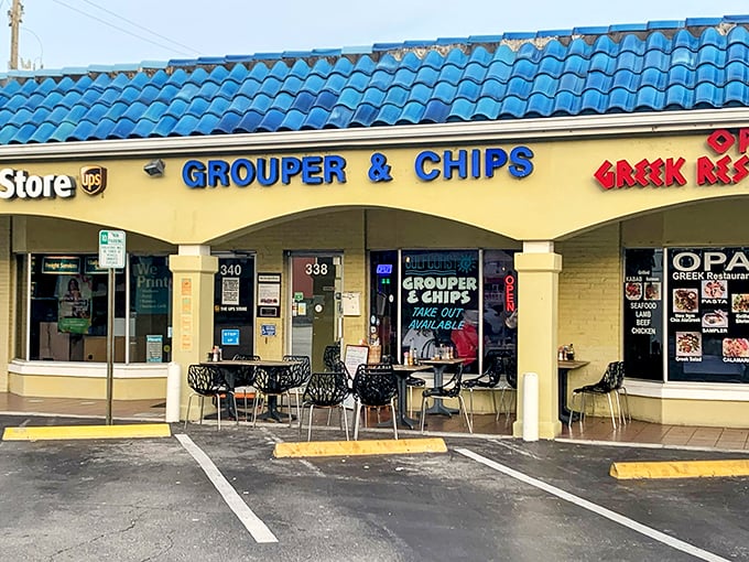 Grouper & Chips announces its specialty in bold blue letters. When a restaurant names itself after one dish, you know they've mastered it to perfection!
