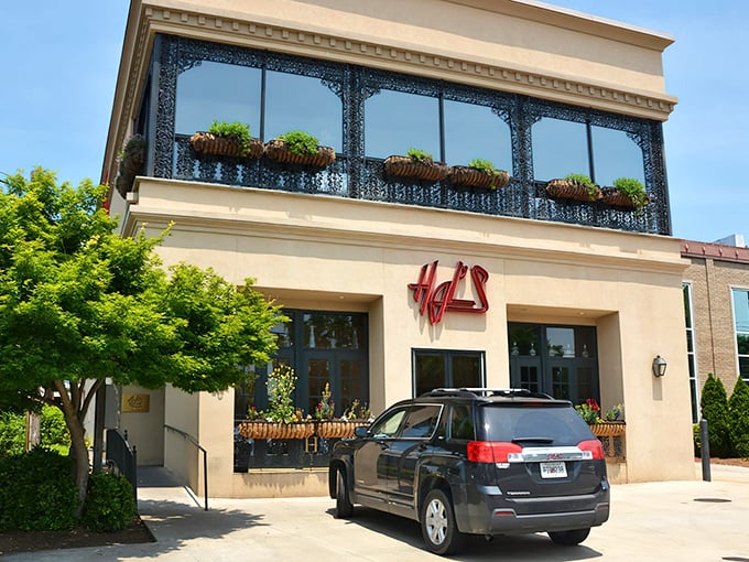 Hal's elegant facade could be in a movie scene. Behind those windows, steaks are sizzling and wine is flowing.