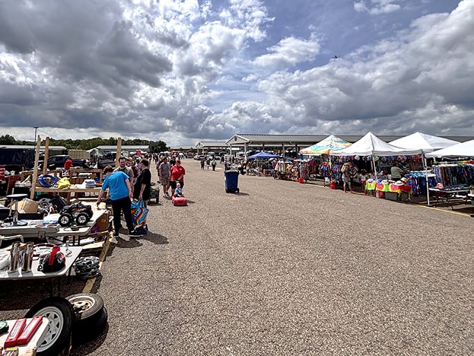 Treasure hunting under open skies. Hartville's sprawling marketplace invites shoppers to wander rows of potential discoveries.