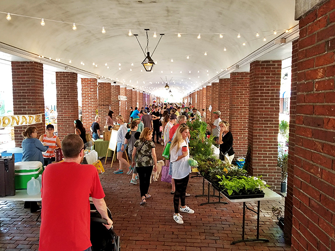 These historic brick arches transform ordinary shopping into something that feels delightfully European and timeless.