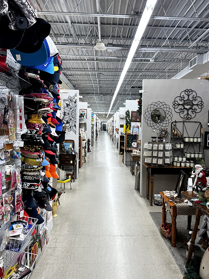 Endless aisles of vintage dreams await, where every turn reveals another decade's forgotten treasures begging for rediscovery.