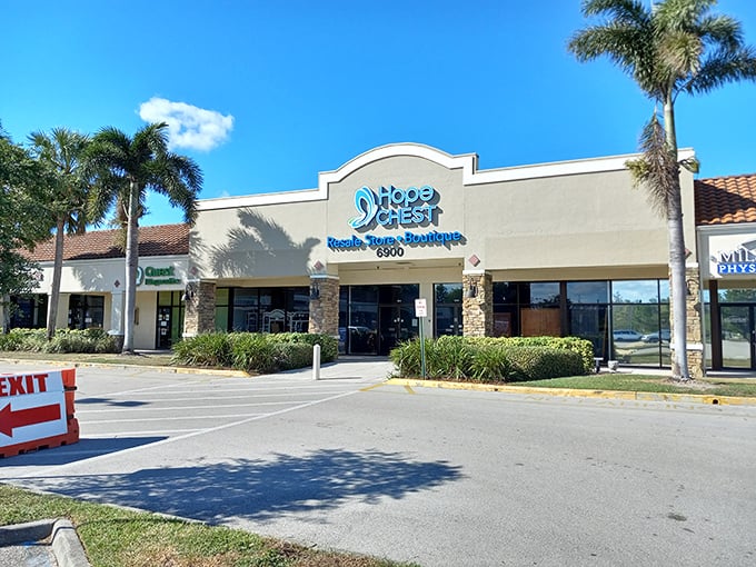 Hope Chest Resale Store Boutique welcomes treasure hunters under sunny Florida skies, offering unique finds and great deals in their spacious location!