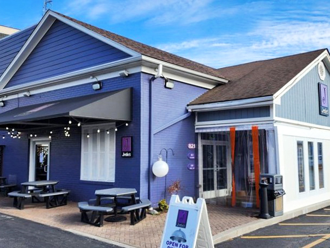 Josie's bold blue exterior is like a morning wake-up call. No need for extra coffee when the building itself perks you up!