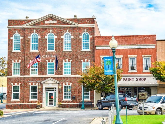 Laurens' stately City Hall stands proudly on the town square. Red brick elegance that's witnessed generations of community life.