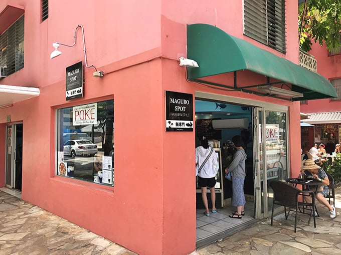 Maguro Spot's pink building houses poke treasures that would make Neptune himself wait in line for a taste.