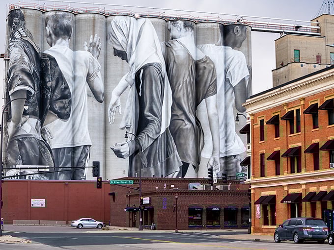 Mankato's grain silos transformed into massive art canvases. Talk about turning everyday structures into conversation pieces!