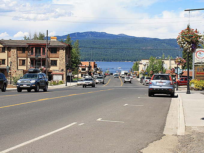 McCall's main street leads the eye straight to the sparkling waters of Payette Lake, nature's perfect exclamation point.