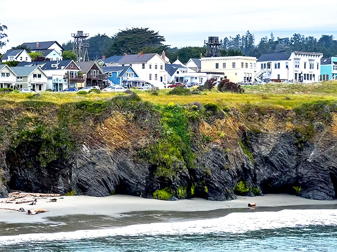 Mendocino's colorful homes perch dramatically on coastal cliffs, like a New England village that took a wrong turn.