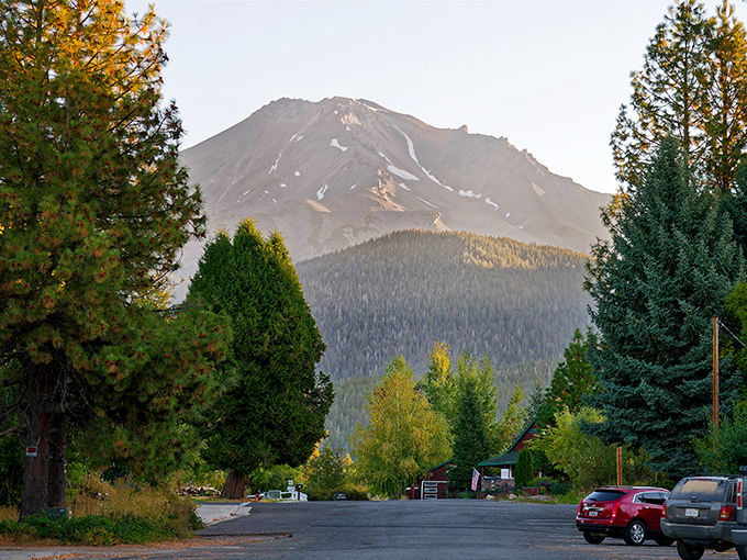 Mount Shasta dominates the skyline like nature's exclamation point, reminding you just how small your problems really are.