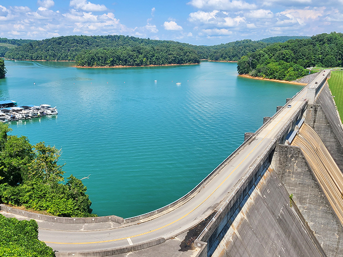 The engineering marvel of Norris Dam creates a turquoise oasis that stretches to the horizon like Tennessee's answer to Lake Como.