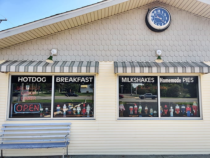 The Nutcracker's vintage clock and homey exterior tell you everything - time slows down when comfort food is on the menu.