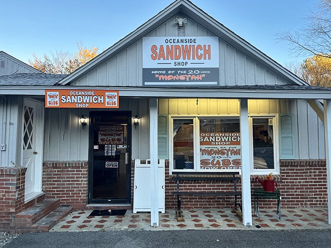 Oceanside's weathered siding and "Monster" sign tell you this isn't their first rodeo in the sandwich business.