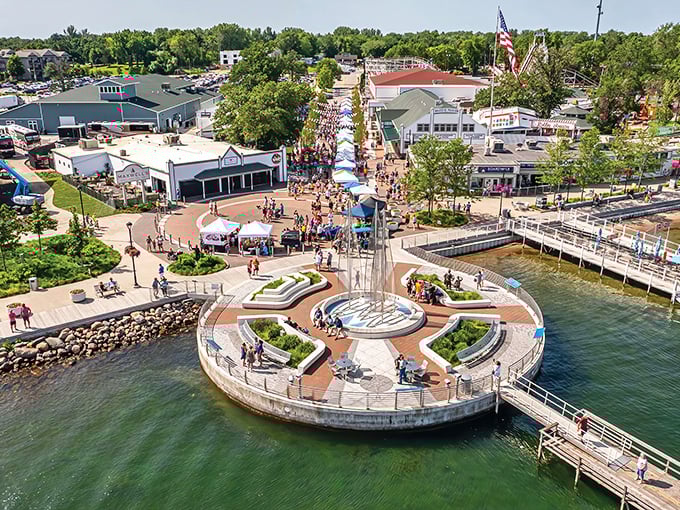 Okoboji's circular pier creates the perfect spot for sunset proposals and family photo sessions.