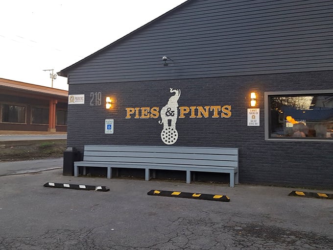 Pies & Pints' sleek black exterior hides a wonderland of creative pizza combinations that will make your taste buds dance.