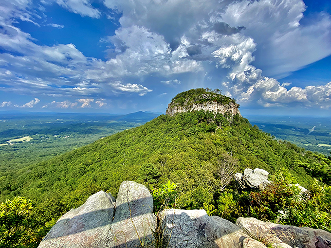 Pilot Mountain rises like a stone sentinel, guiding travelers for centuries with its distinctive peak.