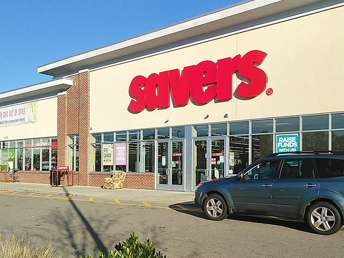 The brick facade and bold signage promise one thing: your wallet's about to get a very happy surprise.