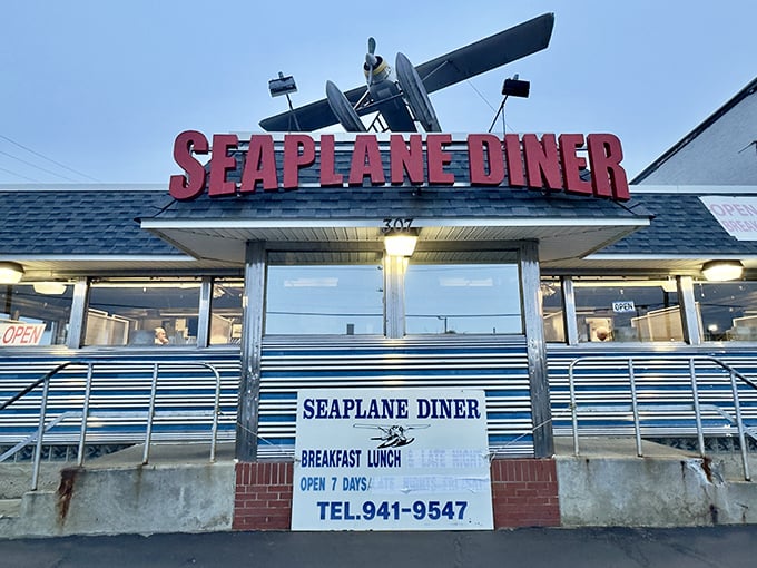 The Seaplane Diner's rooftop aircraft isn't just decoration&mdash;it's a beacon guiding hungry travelers to breakfast paradise since before GPS existed.