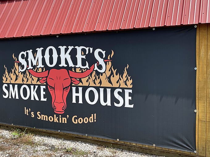 Sometimes the best barbecue hides behind the simplest signs - that red bull knows what's up.